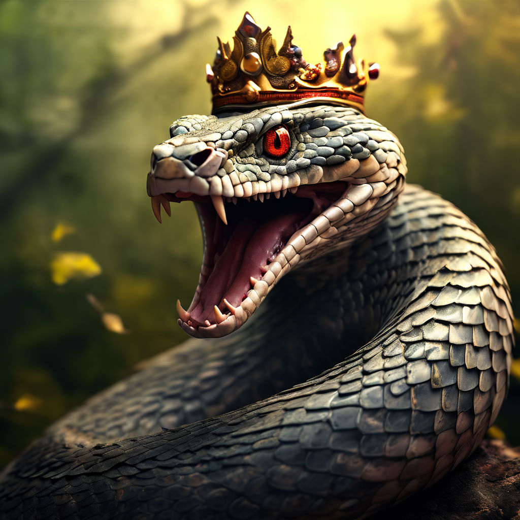 A snake with a crown on its head and its mouth open by Claudio Vigia da ...