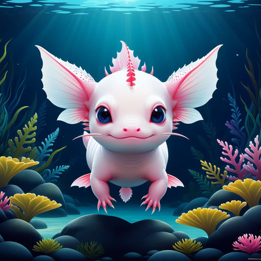 A dreamy and fantastical 2D cute illustration of an Axolotl by ilan g ...