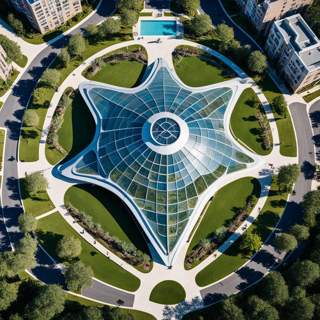 Top down view of a sting ray building design with lots of g... by Jesse ...