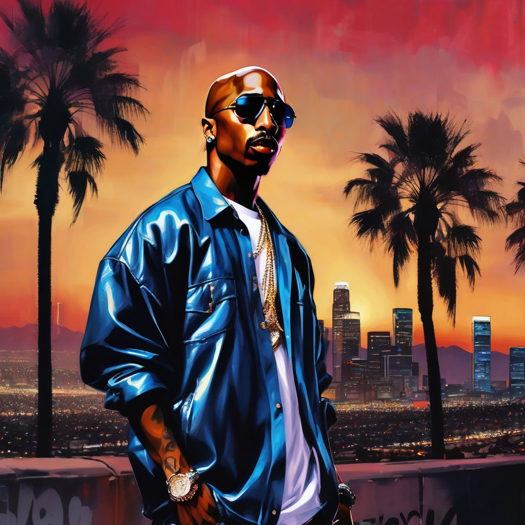 Digital painting of 2Pac standing amidst the iconic Los Ange... by ...