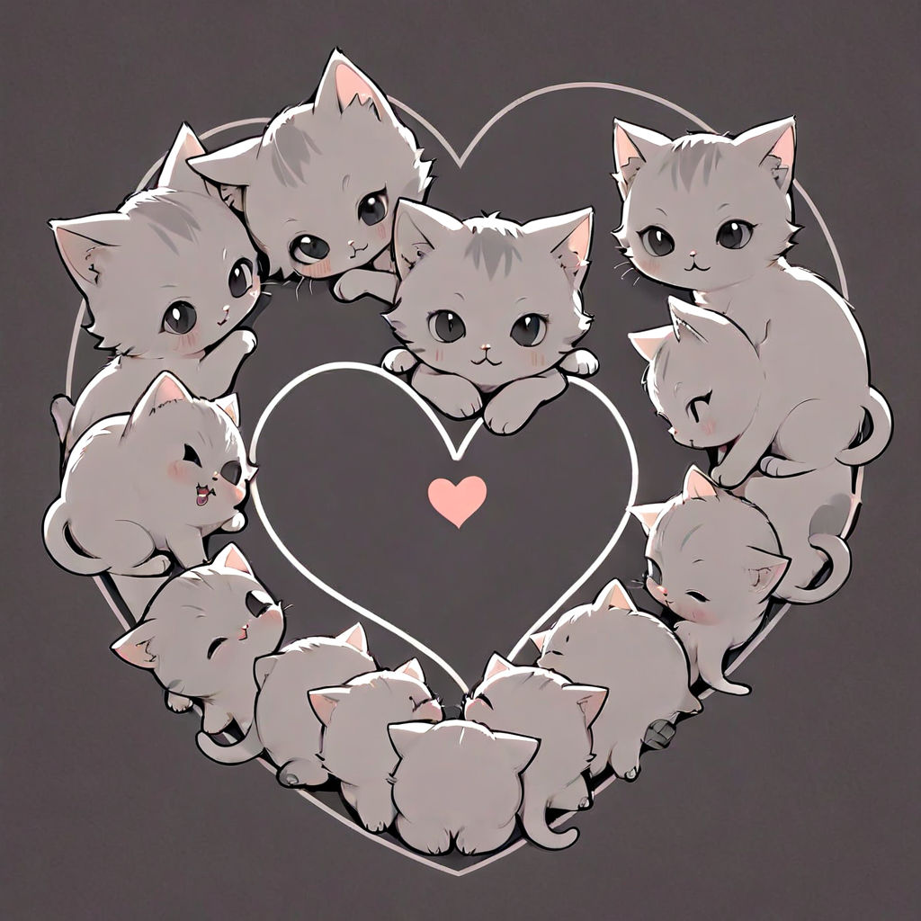 The image shows a simple drawing of several kittens drawn in... by ...