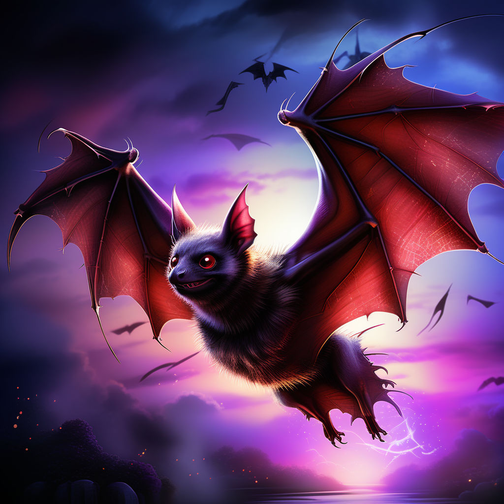 A purple and red bat is shown in mid-flight by Szymon Zakrzewski ...