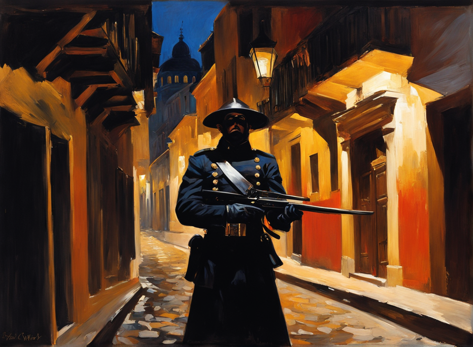 Sorolla-style painting of a BOPE soldier standing in a high-... by ... Sorolla-style painting of a BOPE soldier standing in a high-... by ...