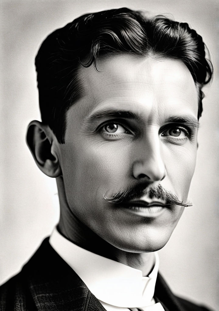 Realistic portrait of Nikola Tesla exhibiting handsome featu... by ...