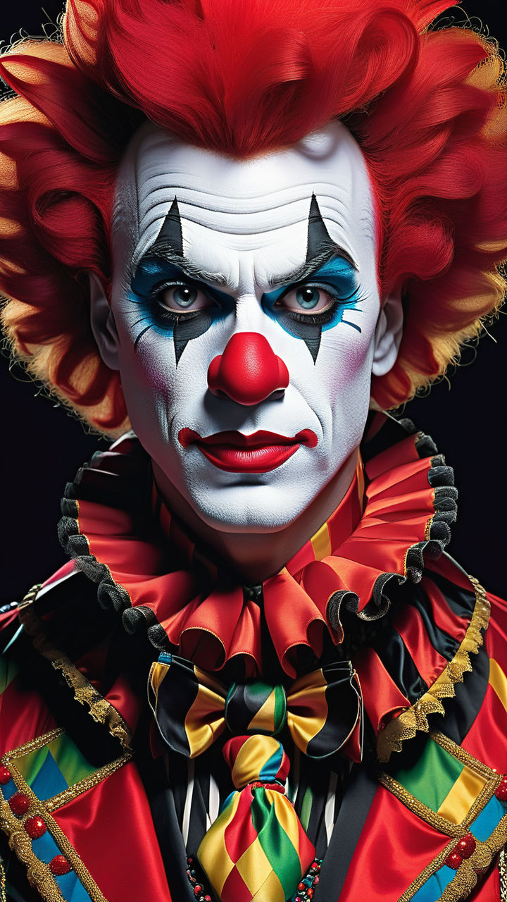 The Harlequin-style clown features vibrant patterns on his f... by cc ...