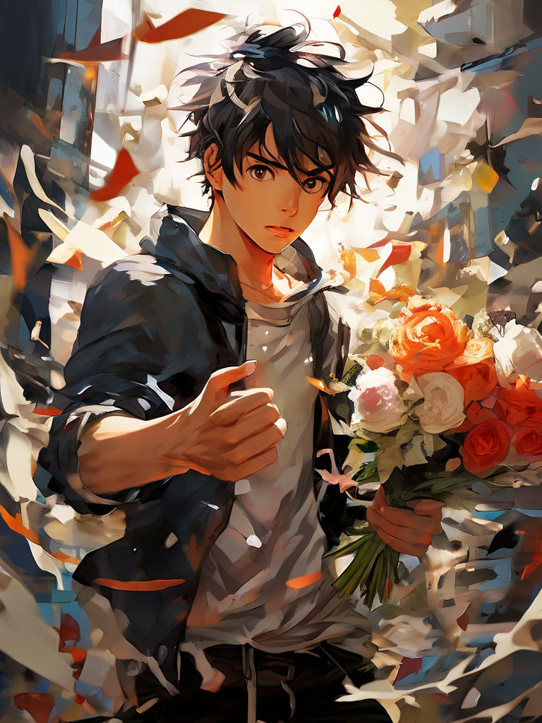 Anime-style art of a young man confronting the lens by Wealthy Toad ...