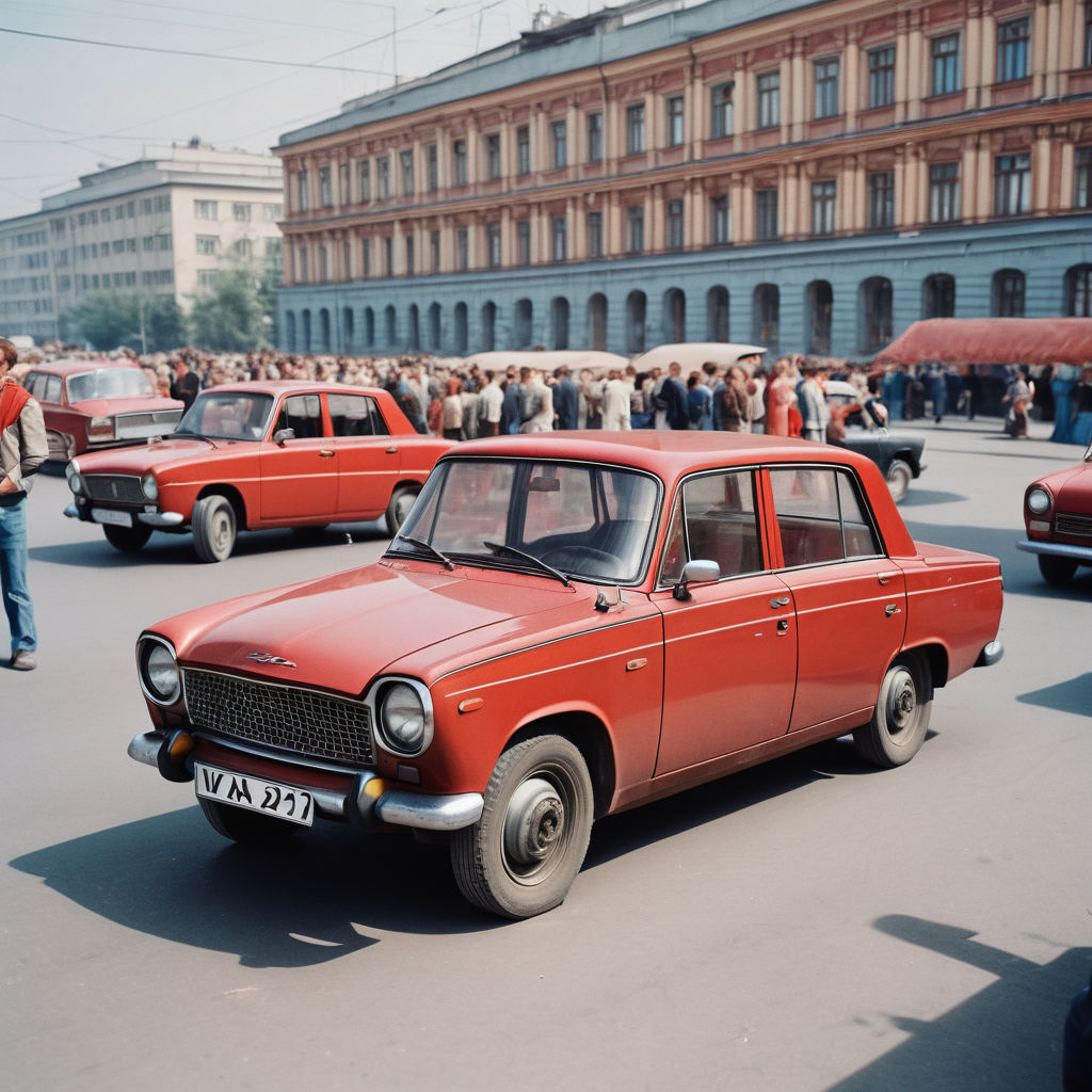A beautiful color street photo of a Soviet VAZ-2101 car with... by ...