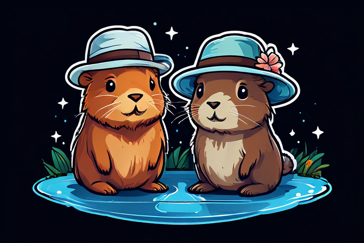 Cute capybara girl with bow and capybara boy with hat by Луиза :3 ...