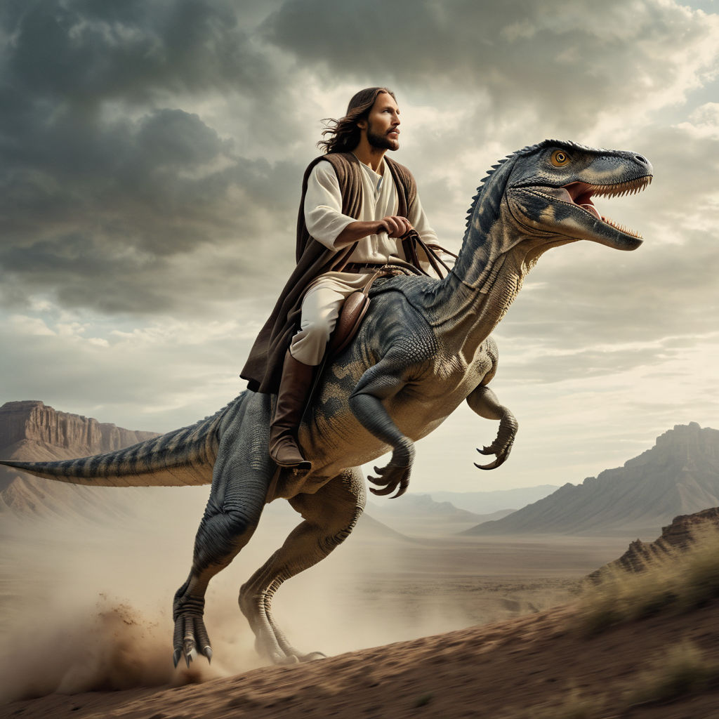Jesus Christ riding velociraptor by NAQOYQATSI - Playground