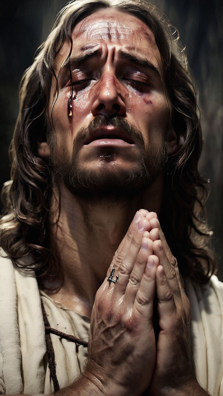 Jesus is praying，Ask for a cross，There are tears in eyes，The... by Ch ...