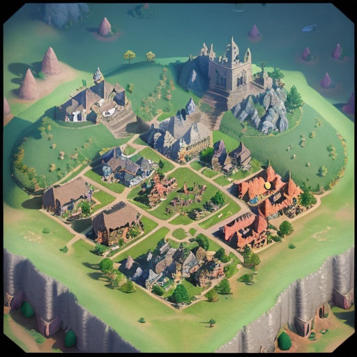Aerial view of isometric 3d of a detailed mmorpg town with h... by mlg ...
