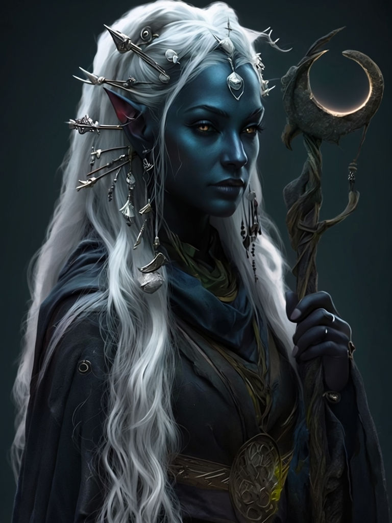 Female dark elf druid with stark white hair by Sara Koziol - Playground