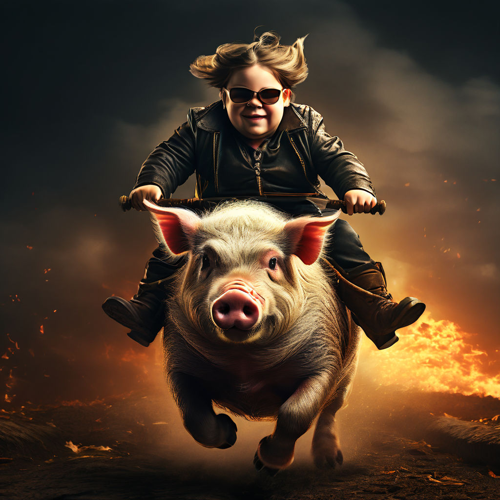 Midget riding a pig by Anna Logue - Playground