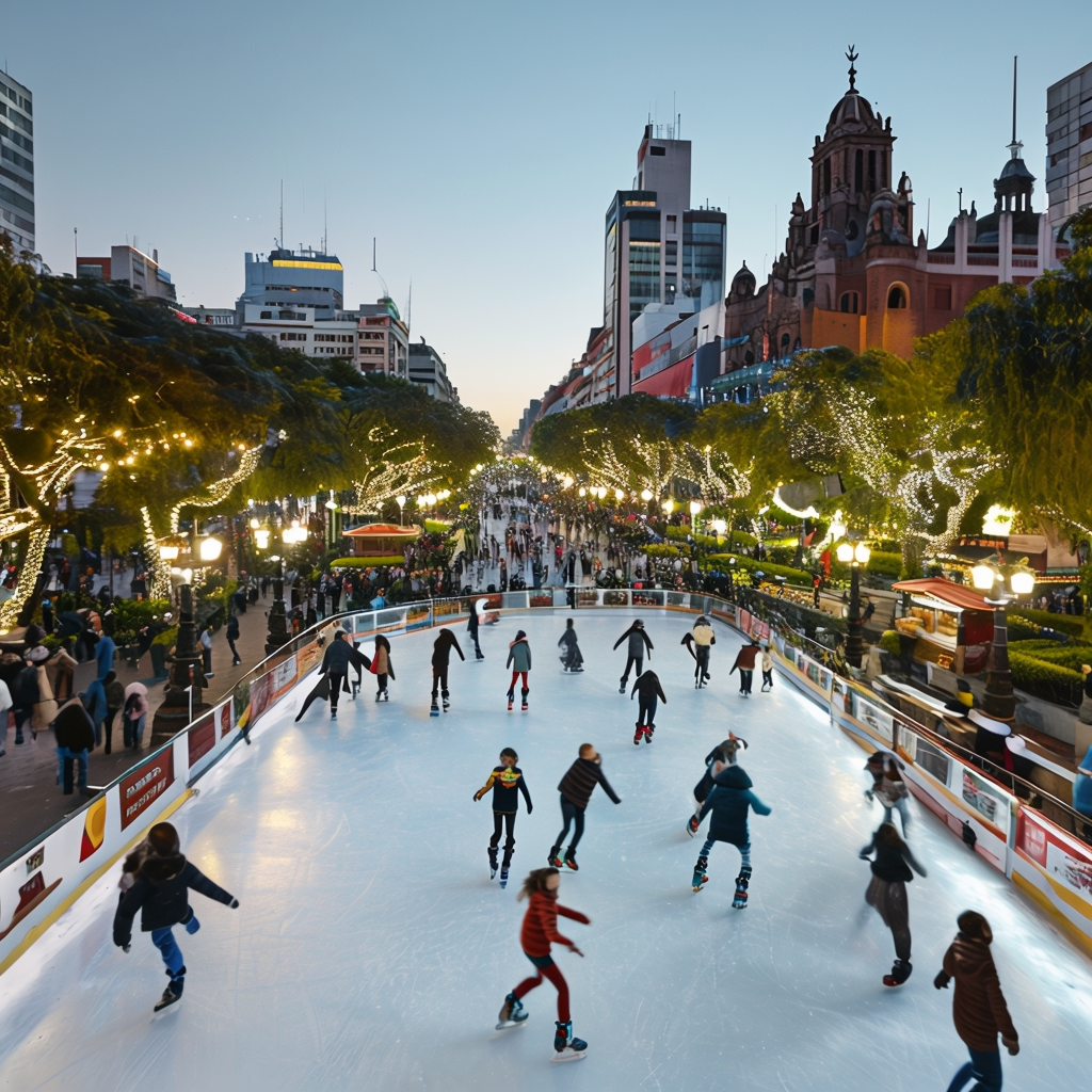 A complete side view of an outdoor ice-skating rink located ... by ...