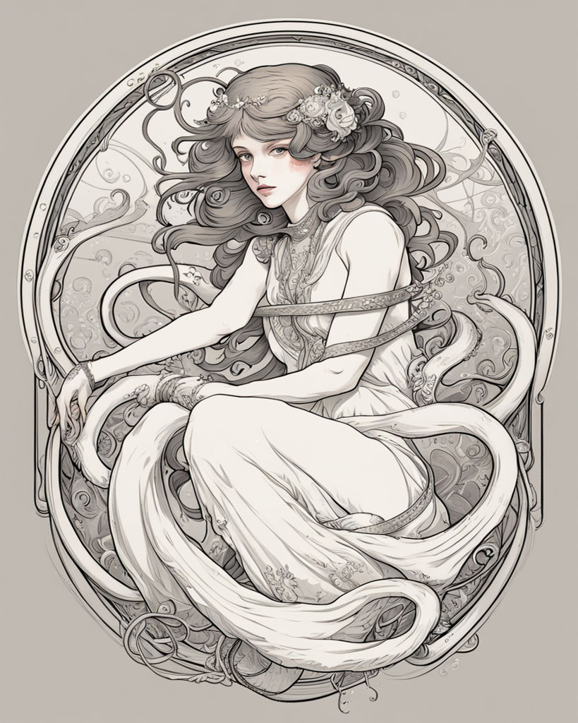 OCTOPUSS ALFONSE MUCHA SURRONNDED BY WHITE SPACE LINE ART by Arthur ... OCTOPUSS ALFONSE MUCHA SURRONNDED BY WHITE SPACE LINE ART by Arthur ...