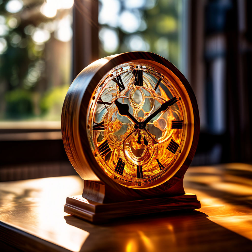 Wooden desktop clock varnished to a high shine by sergen cetinbilek ...