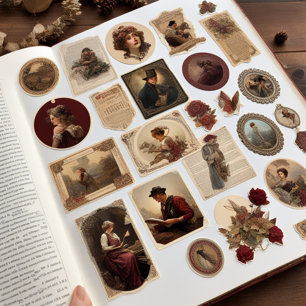 Vintage book page stickers transformed into ephemera and scr... by ...