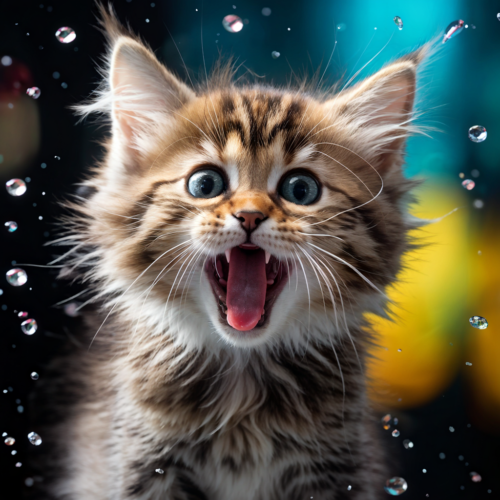 An animated captivating image capturing an energetic kitten ... by Ans ...