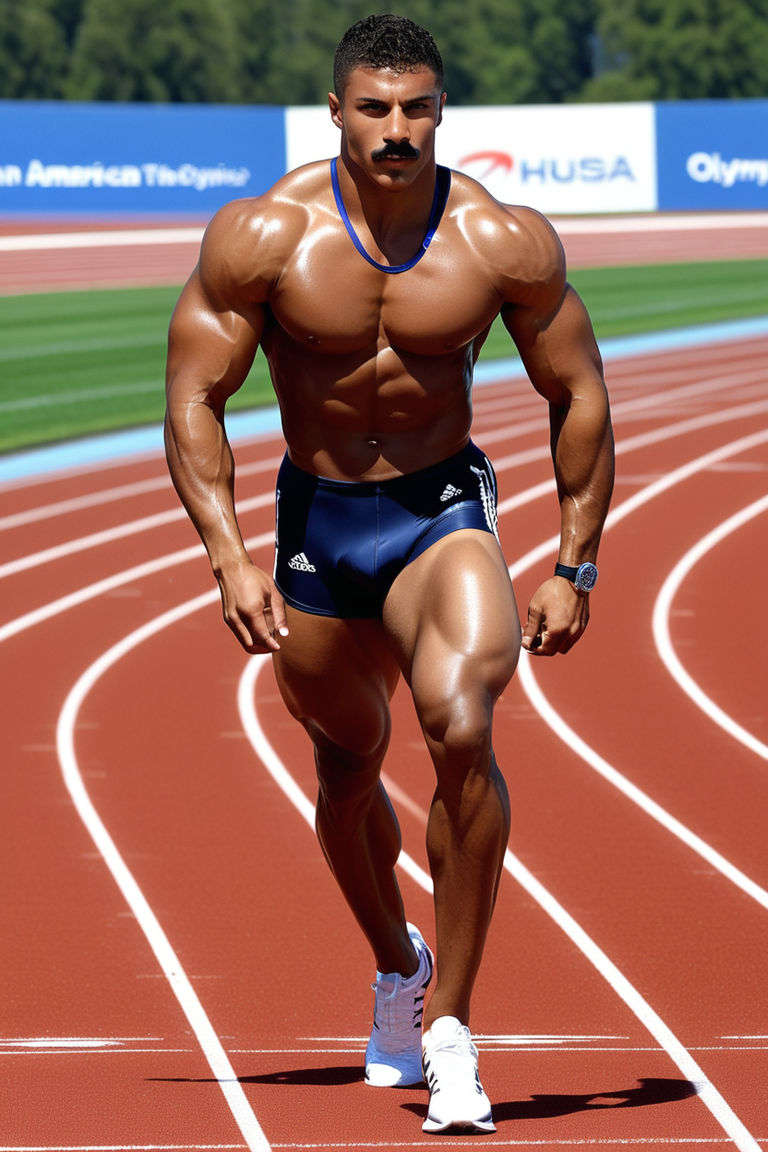 American Olympic 100-metre sprinter wearing lycra spandex pa... by ...