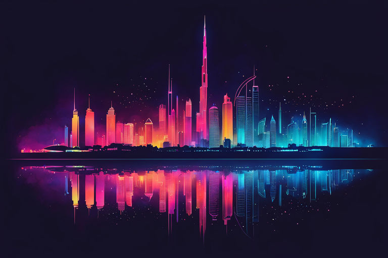 Dubai skyline + vector +minimalistic - neon watercolor by GV - Playground