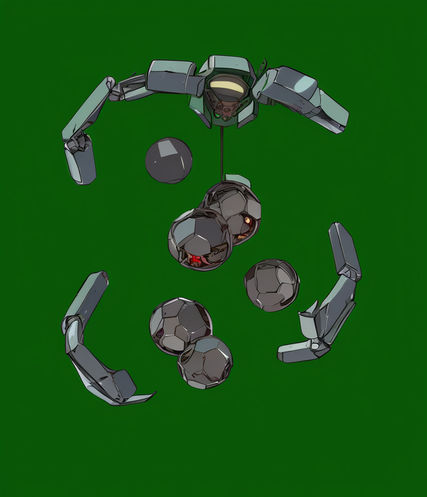 Floating robotic balls and metal scraps by Amanda Liu - Playground