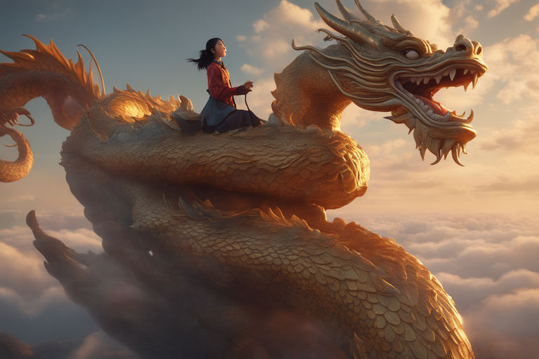 A Chinese girl riding a big Chinese dragon in the sky pixar ... by ...