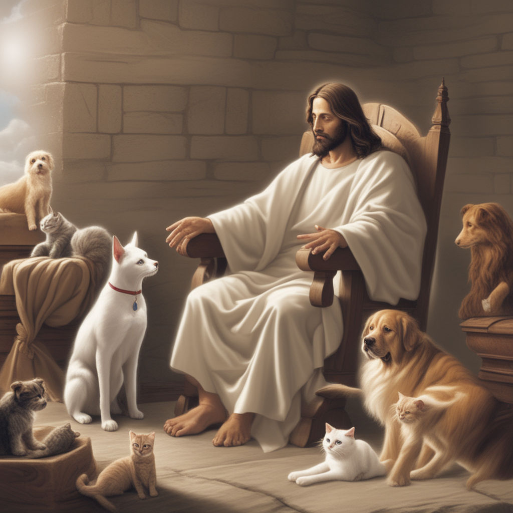 Create God jesus is sitting on his chair and in front of him... by ...