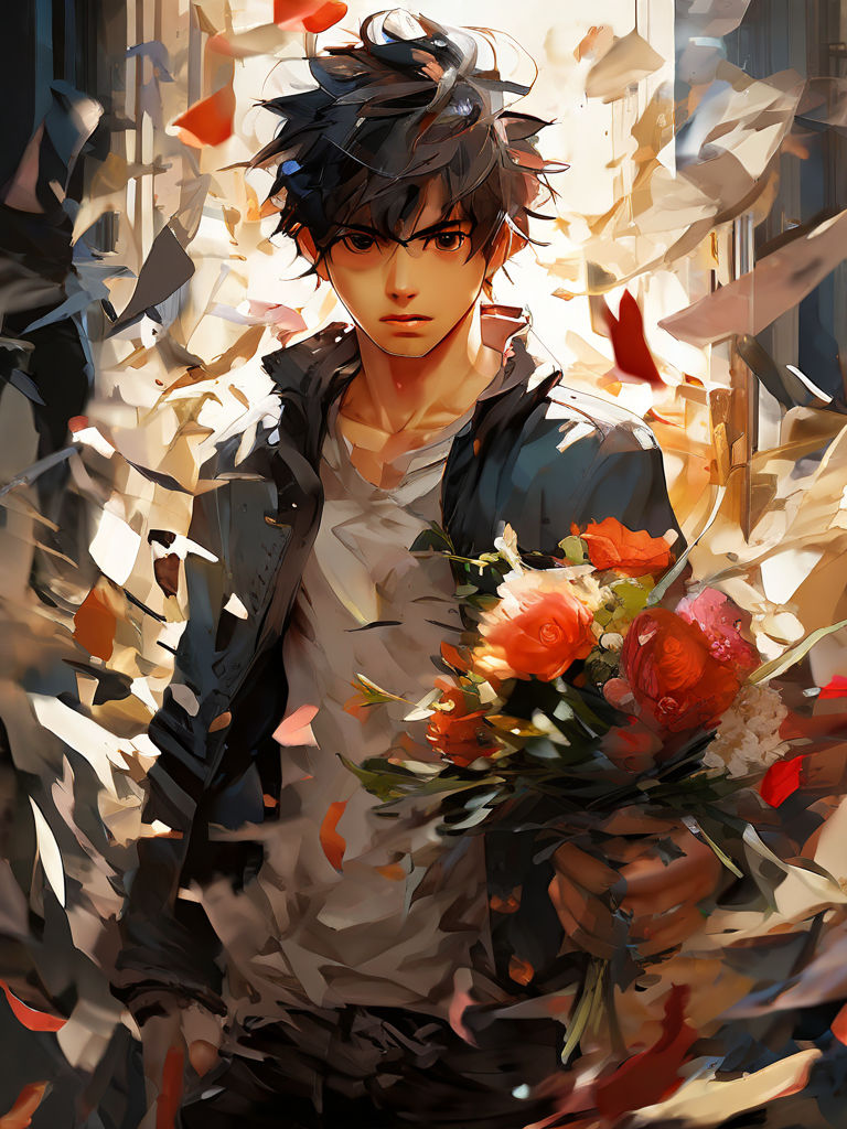 Anime-style art of a young man confronting the lens by Wealthy Toad ...