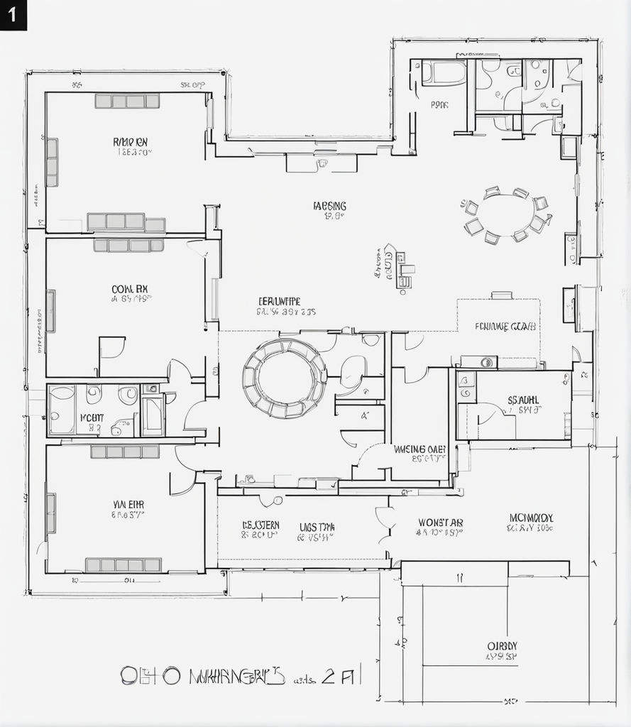 Create a layout for a modern single-story house with a flat ... by ...