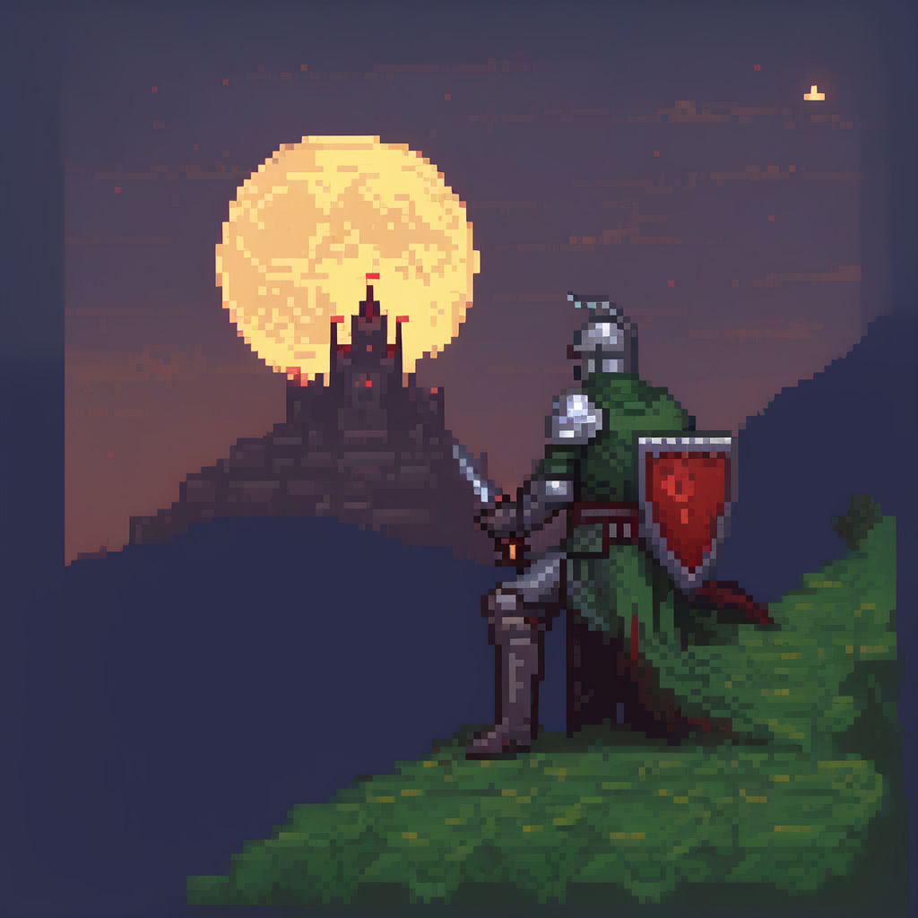 Pixel art depiction of a weary knight by Ayaz Emir - Playground