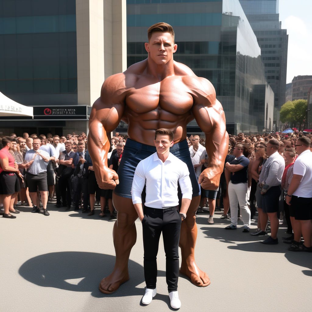 Giant bulging bodybuilder tom holland towering over the peop... by ...