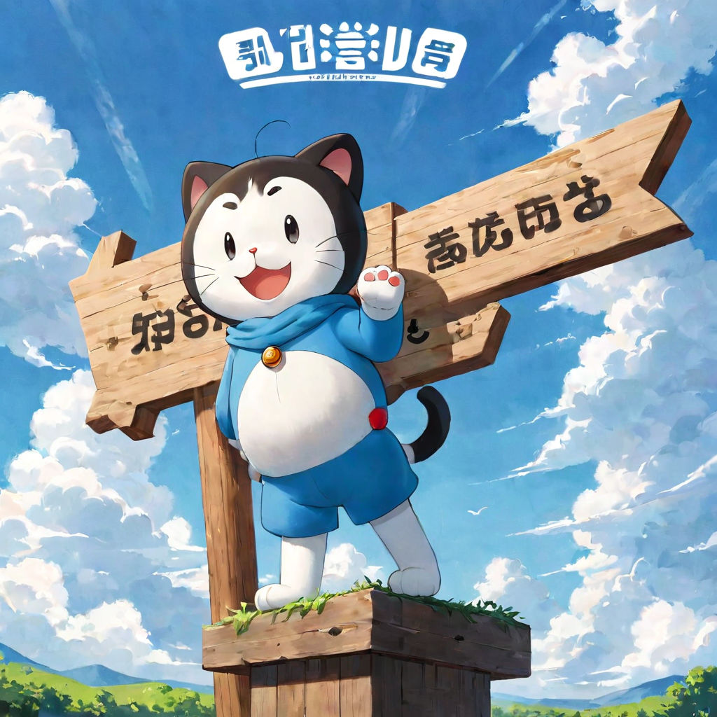 Doraemon standing beside a sign emblazoned with "Melany by Gerard C.C ...