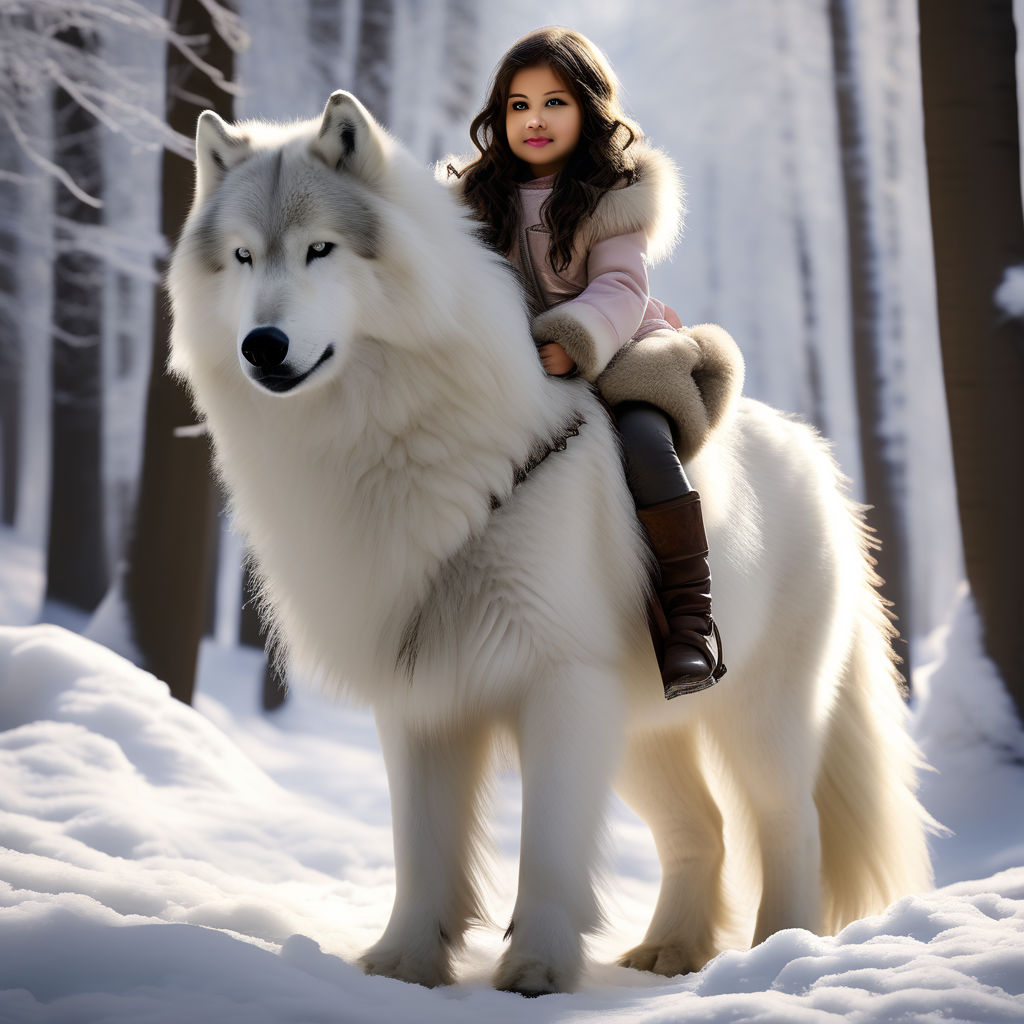Little girl mounted atop her giant fluffy wolf by Sanger Zonnvolt ...