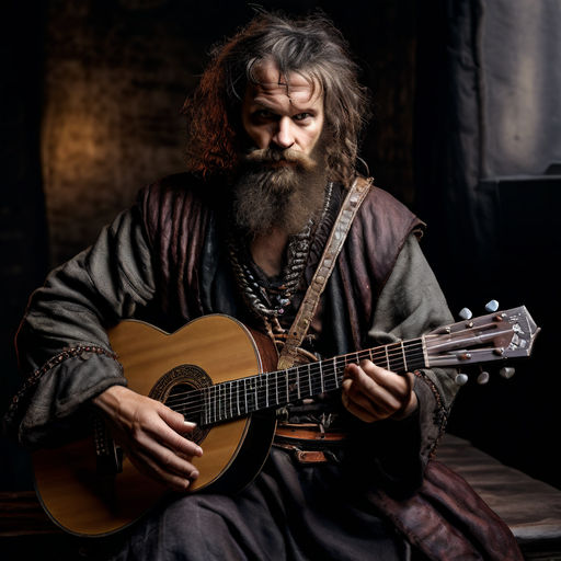 10th century monk punk rocker with a traditional lute by Karolis J ...