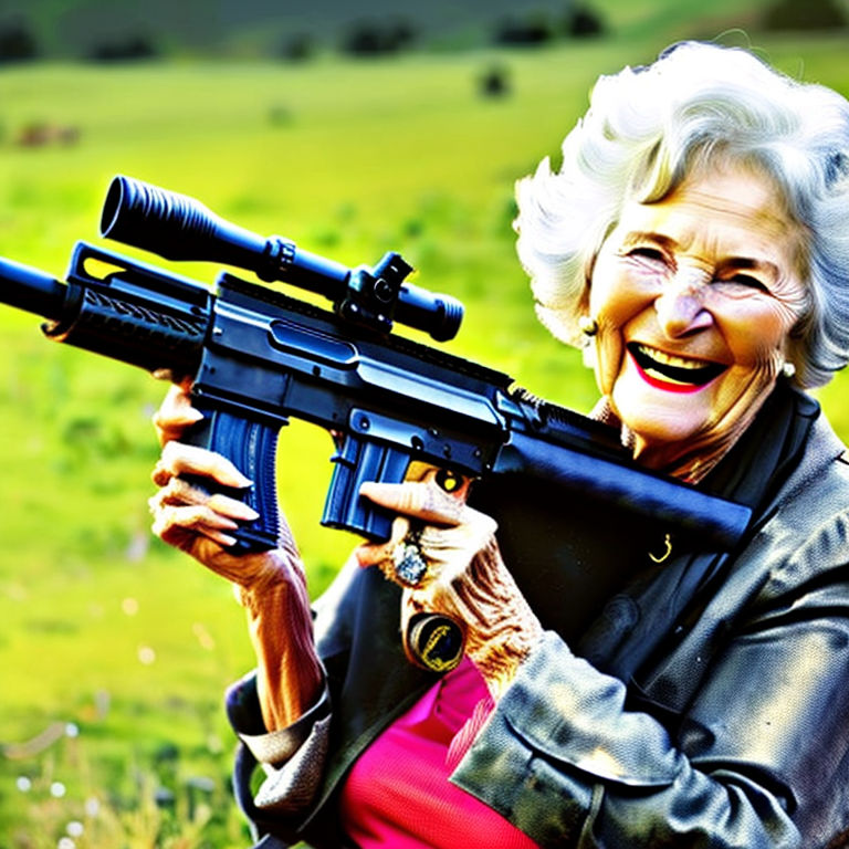 Older lady with machine gun by Jedimindtrix x - Playground