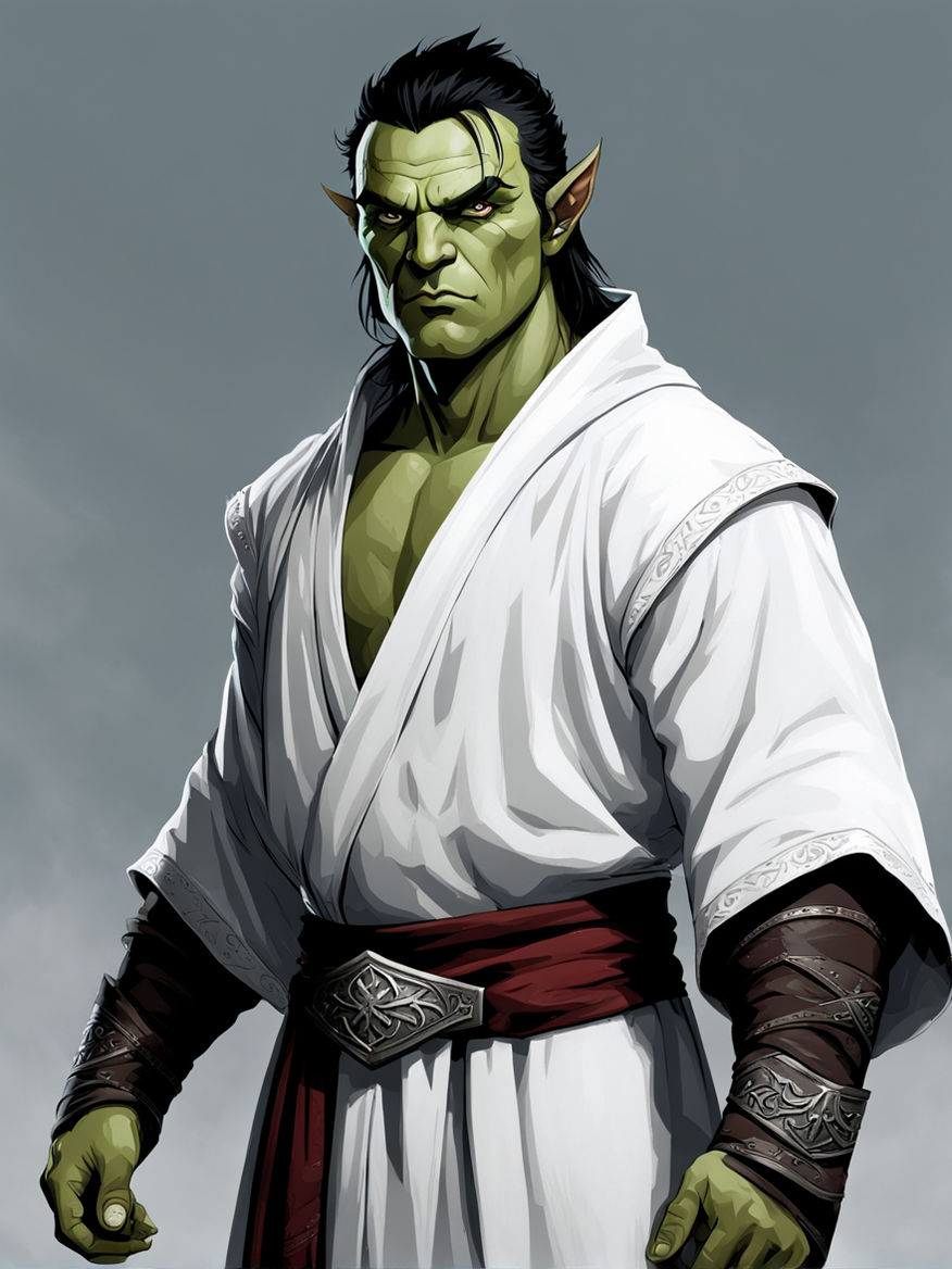 Half orc half human with white skin in human robe by Pavel Fedotov ...