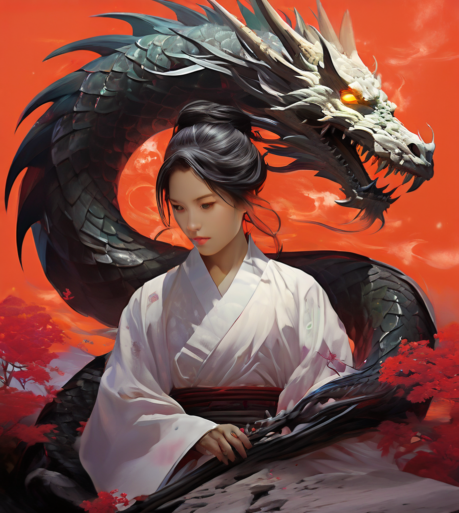 Chinese dragon skull portrait wearing death robe by Tu Watercolor ...