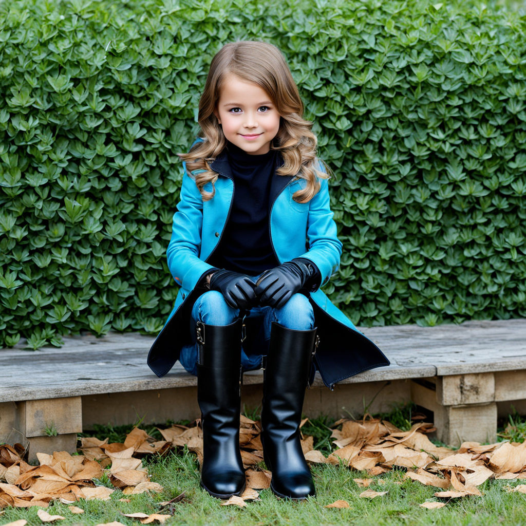 Little girl jeans knee leather boots leather gloves by Leon Leenaarts ...