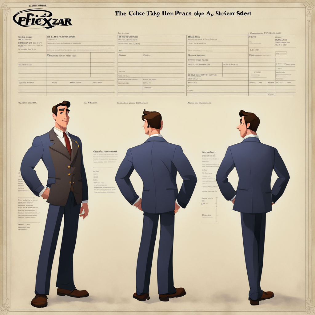 Create a Pixar-style male character sheet depicting three-qu... by Zaid ...