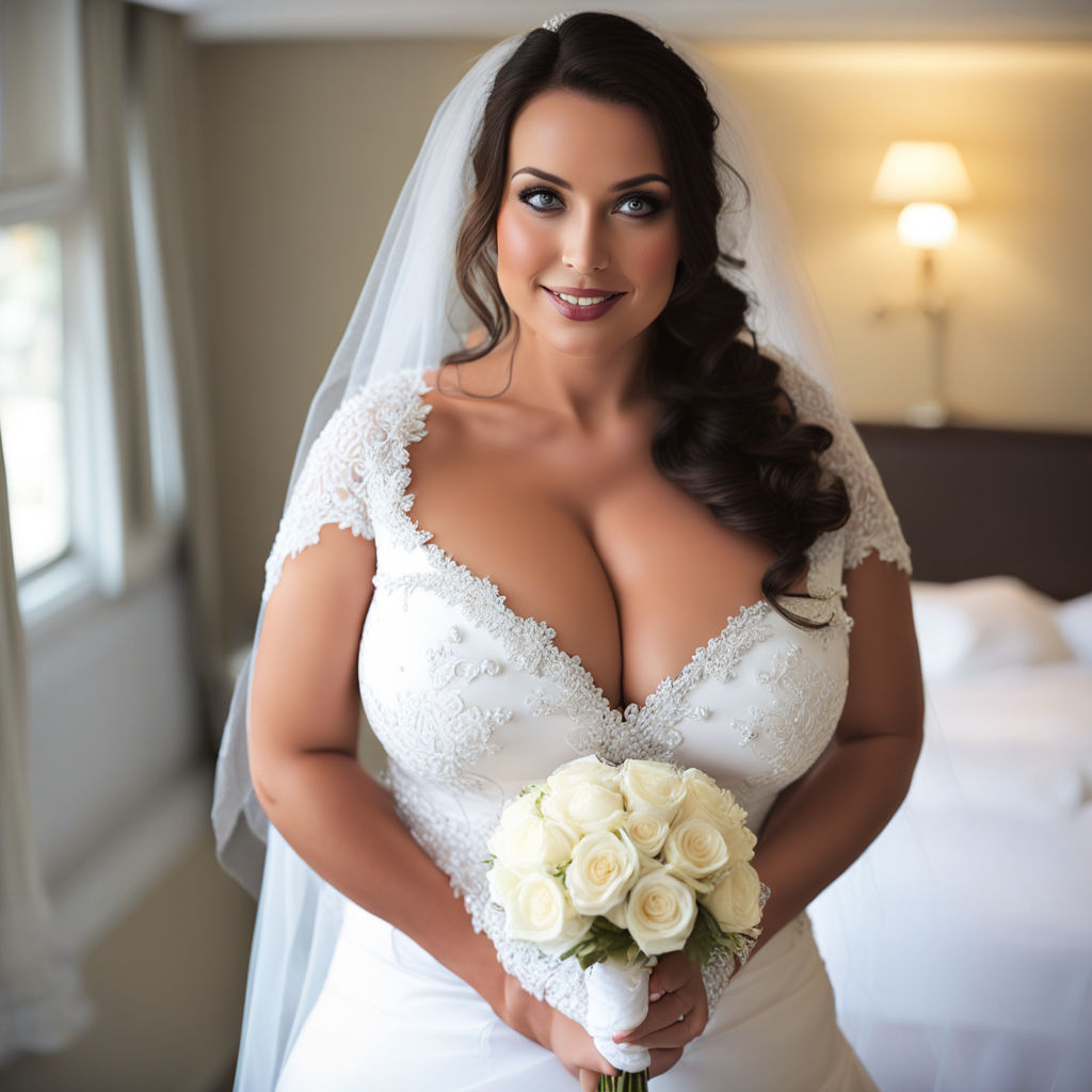 Beautiful mega busty bride in tight wedding dress by joe bob - Playground
