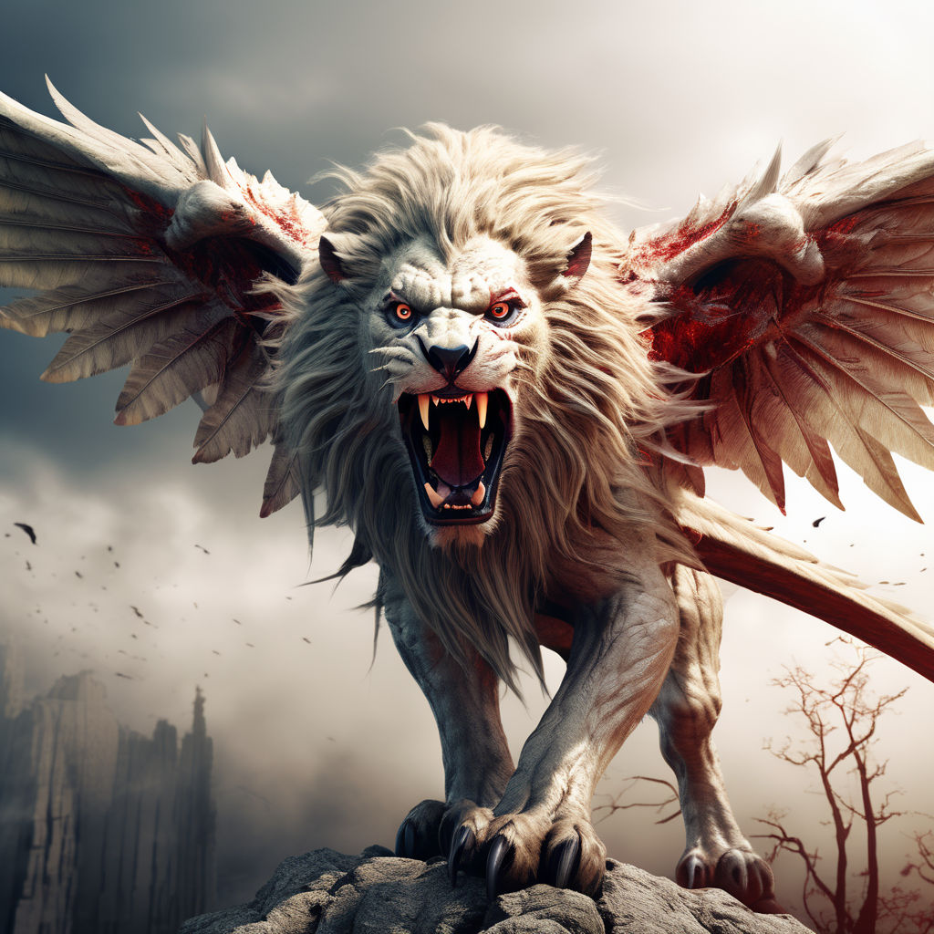 A Scary bloody screaming winged lion by O Evangelho Será Pregado ...