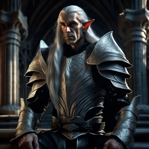 Sallow faced elf man with long silver hair and black leather... by Ex ...