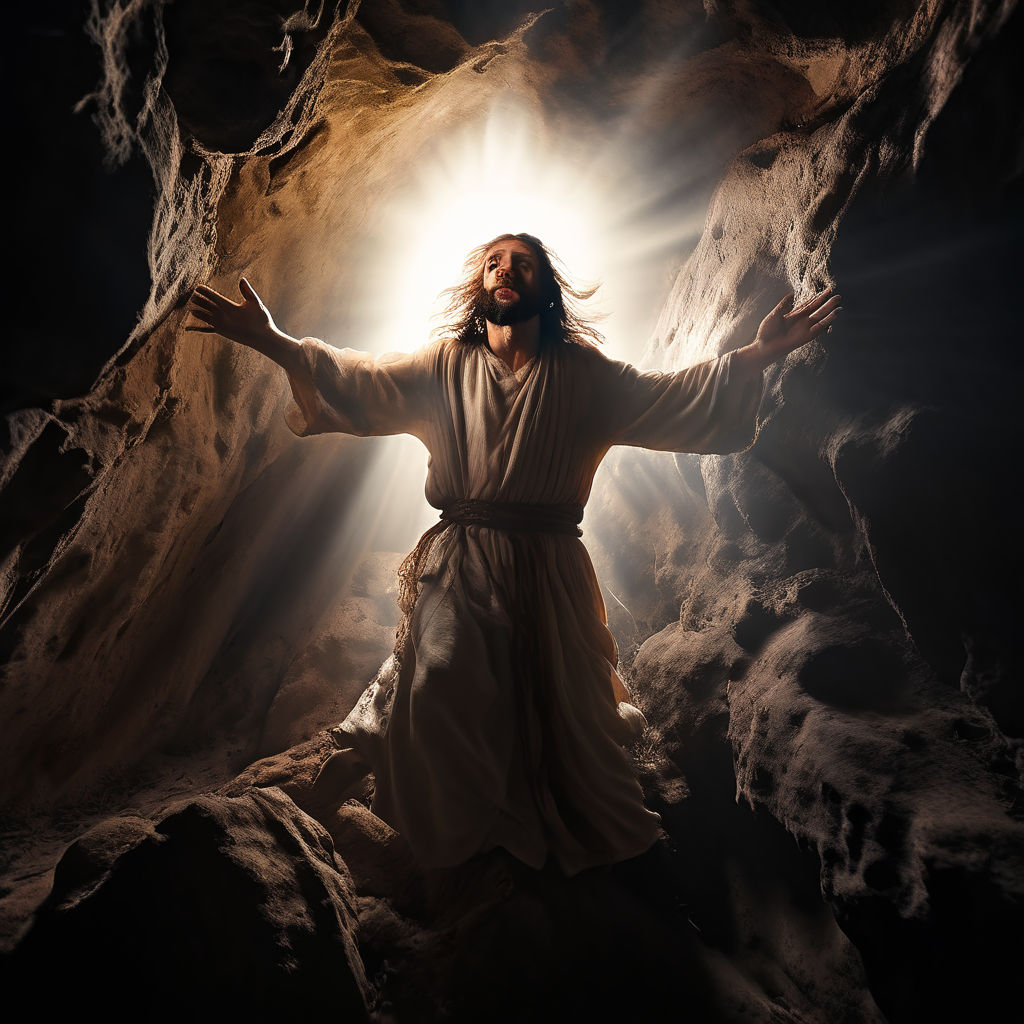 Jesus rising from the dead in the tomb by Toni Hughes - Playground