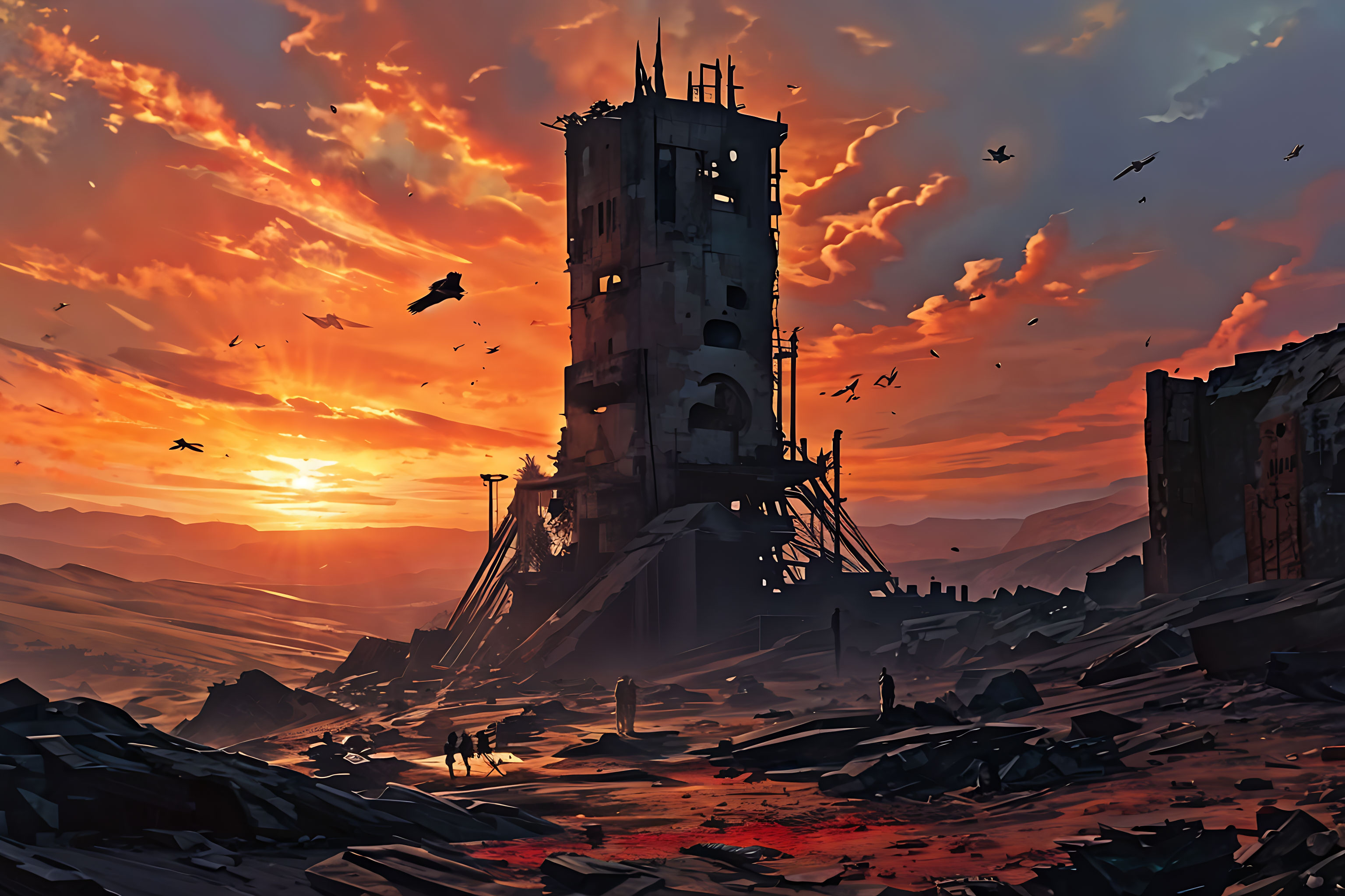 Rusty tower rising from a dystopian wasteland by Sŏgyun Hwang - Playground