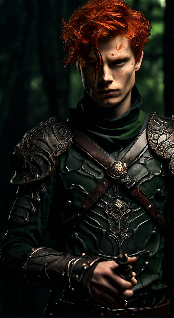 A young man with red short red hair. He's lithe and wears fo... by ...