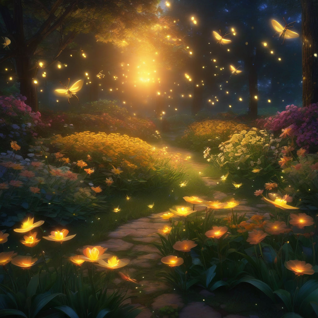 A group of fireflies dance among the flowers in a quiet gard... by Syed ...