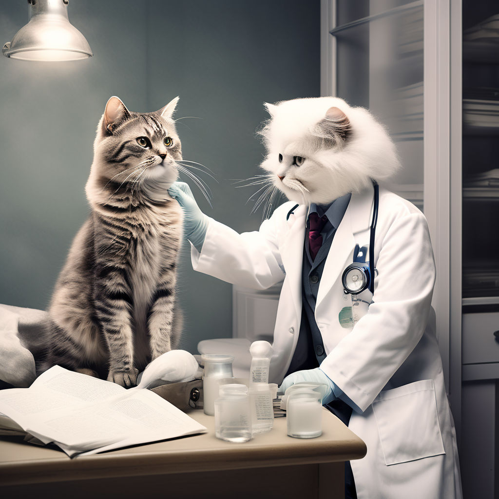 The same cat dressed as a doctor treating a patient. The cat... by LUCIA HELENA BARBOSA - Playground