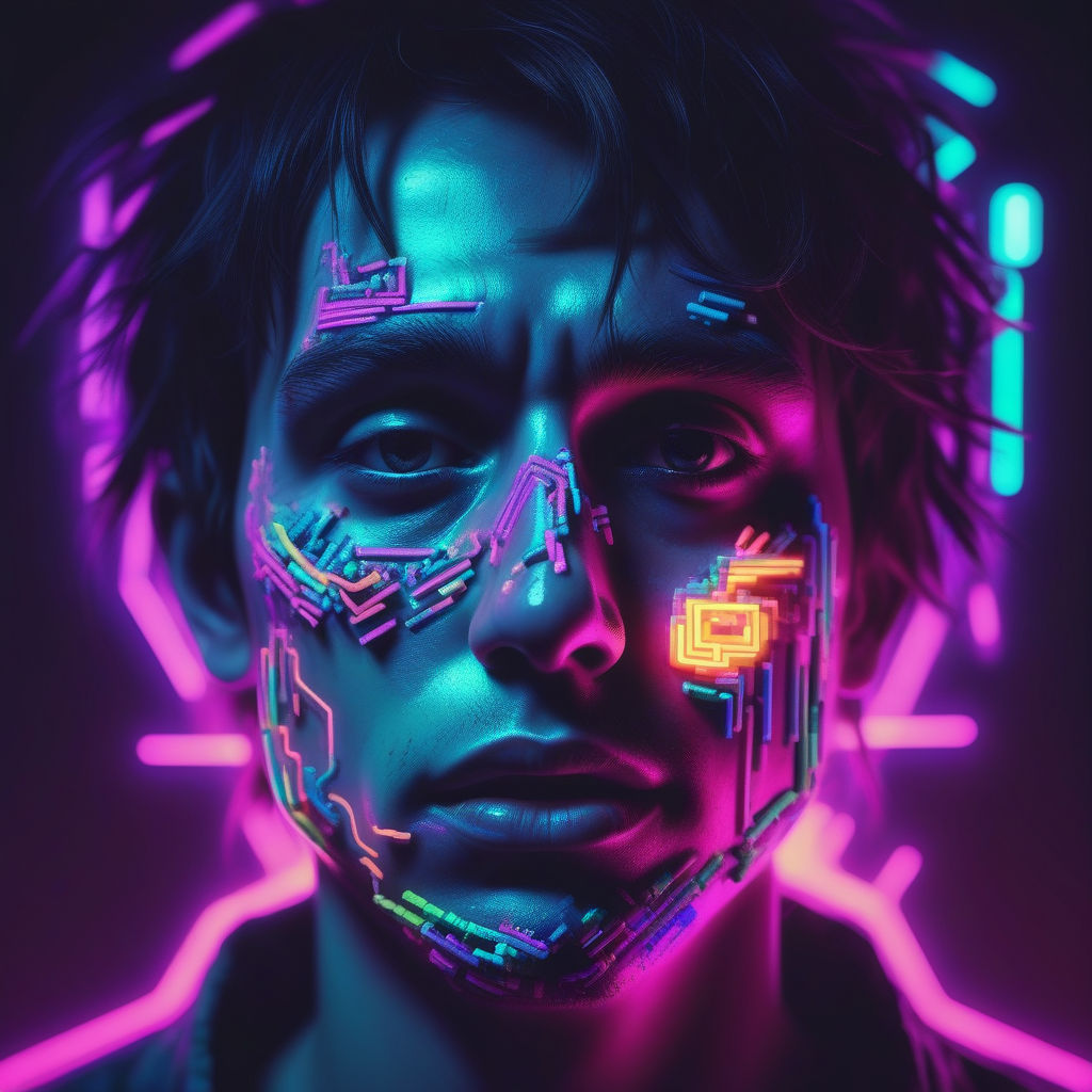 The face of a person consumed by drugs in pixel art with dar... by ...