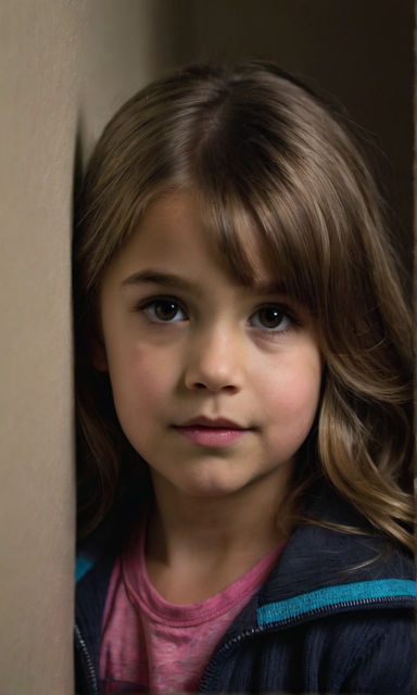 7 year old girl in a hallway of her home in complete darknes... by Luis ...