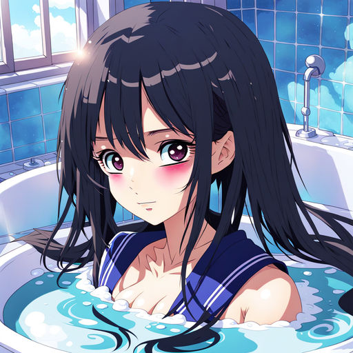 Can you draw me a drawing of a anime girl immersed in a bath... by der ...